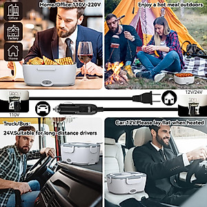 Electric Lunch Box Food Heater for Work, 80 W Food Warmer for Car Truck Travel with 2 Stainless Steel Containers 1.5 Liters Potable Self Heating lunch Box for Adults lonchera eléctrica portátil