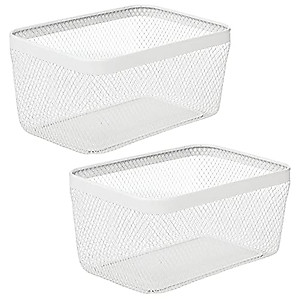 mDesign Steel Food Storage Organizer Bin Mesh Basket, Space Saving for Kitchen Cabinets, Countertop, Pantry, Fridge, Freezer Organization, Canned Food, Sugar, Flour, Meshi Collection - 2 Pack - White