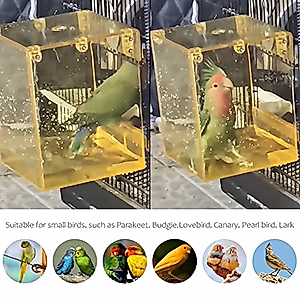 kathson Parrot Bath Box Hanging Bird Bathtub Tub Bath Acrylic No-Leakage Shower Box Bowl Cage Accessory for Small Pet Bird Parakeets Canary Cockatiel Budgies Lovebirds（Yellow）
