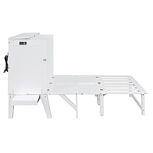 WADRI Modern Full Size Murphy Bed with USB Port and Removable Shelves on Each Side, Wood Mobile Murphy Chest Bed, Muti-Functional Cabinet Bed for Kids Teens Adult (White+Full-60)