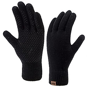 ViGrace Winter Touchscreen Gloves for Men & Women with 3 Fingers Dual-layer Touch Screen Warm Lined Anti-Slip Thermal Knit Driving Texting Glove(Black, Large)