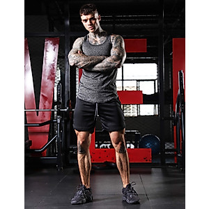 FLYFIREFLY Men's 2-in-1 Workout Running Shorts 7" Lightweight Gym Yoga Training Sport Short Pants Black Green