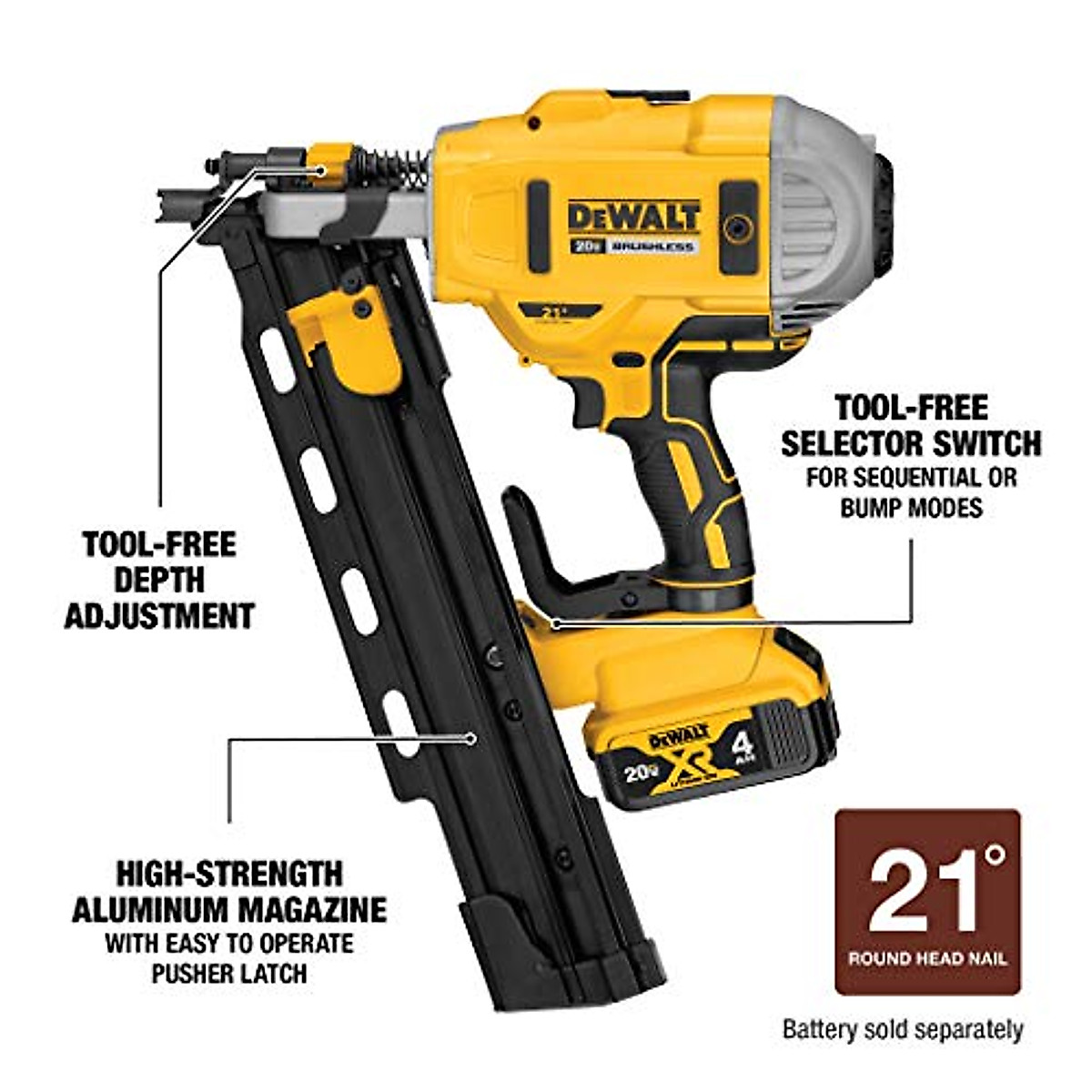 DEWALT 20V MAX* Framing Nailer, 21-Degree, Plastic Collated, Tool Only (DCN21PLB)