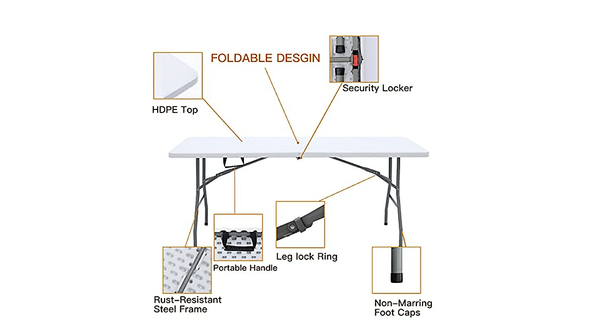 ANJIONG 6ft Folding Table - Portable & Heavy Duty