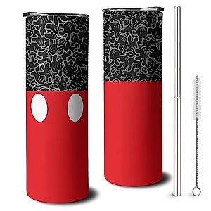 thmasamwr Cute Mouse Skinny Tumbler With Straw and Lid, Stainless Steel 20oz Insulated Coffee Travel Mug, Cartoon Mouse Gifts Cups for Women and Girls