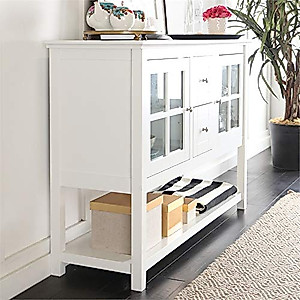 Walker Edison Charlotte Classic Glass Door Storage Buffet, 52 Inch, White