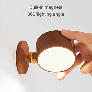 Wooden Magnetic Wall Sconce,Wireless Led Wall Mounted Reading Lights USB Rechargeable Light Stepless Dimming Night Lights Magnetic Cabinet Light,Lamps for Kid Study Bedside (Sapele)