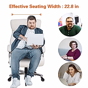 Okeysen Big and Tall 500lbs Office Chair Wide Spring Seat, High Back Large Executive Chair, Adjustable Lumbar Support Quiet Rubber Wheels Heavy Duty Metal Base, Office Chair for Back Pain (White)