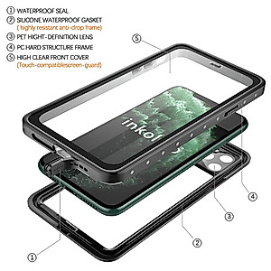 inkolelo iPhone 11 Pro Max Waterproof Case, Built-in Screen Full-Body Protector with Floating Strap IP68 Waterproof Case for iPhone 11 Pro Max 6.5 inch Case (2019) - Matte Black/Orange