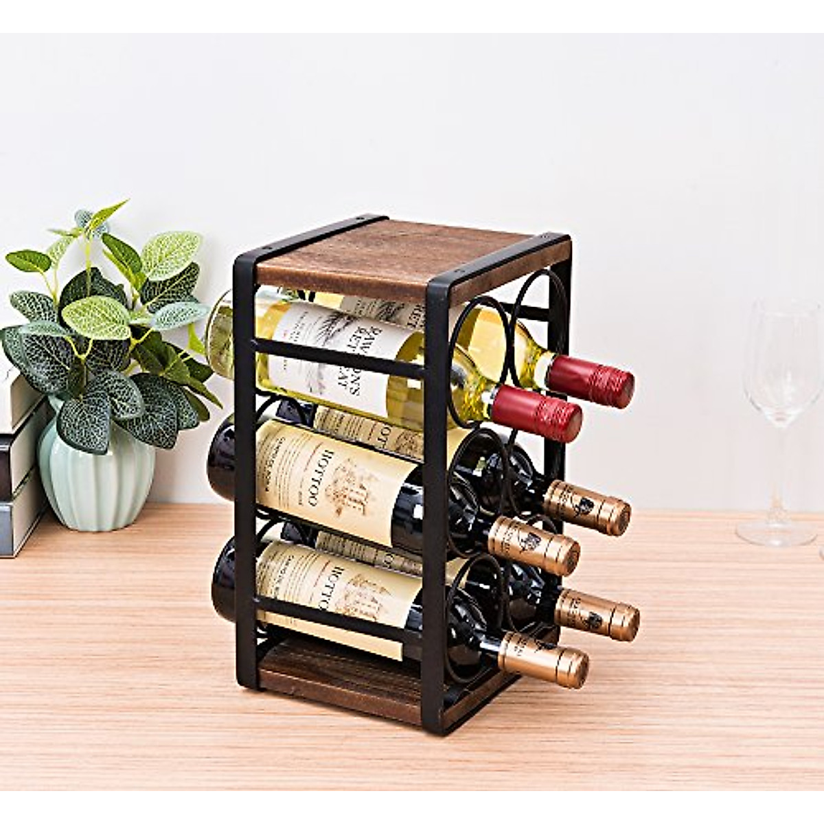 Soduku Rustic Wood Countertop Wine Rack 6 Bottles No Need Assembly