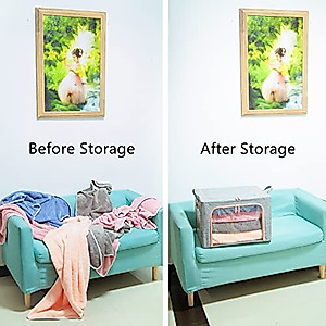 Tasmegol 4 Pack Stackable Steel Metal Frame Clothes Storage Bins Foldable Zipper Cloth Box Clothing Bags Large Clear Window Closet Containers Organizer for Bedding Sweater