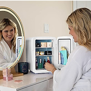 Cooluli 10L Mini Fridge for Bedroom - Car, Office Desk & College Dorm Room - 12v Portable Cooler & Warmer for Food, Drinks, Skincare, Beauty & Makeup - AC/DC Small Refrigerator with Glass Front, White