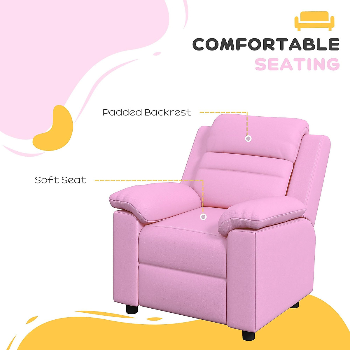 Qaba Kids Recliner Chair, Toddler Leather Sofa Lounge Chair with Armrest, Footrest, Headrest for Boys and Girls 3-9 Years Old, Pink