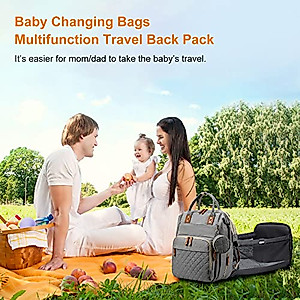 Milecan Diaper Bag Backpack, Unisex Baby Nappy Bags with Changing Pad, Pacifier Case & Stroller Straps&USB Charging Port, Multifunction Waterproof Travel Back Pack for Moms Dads, Grey