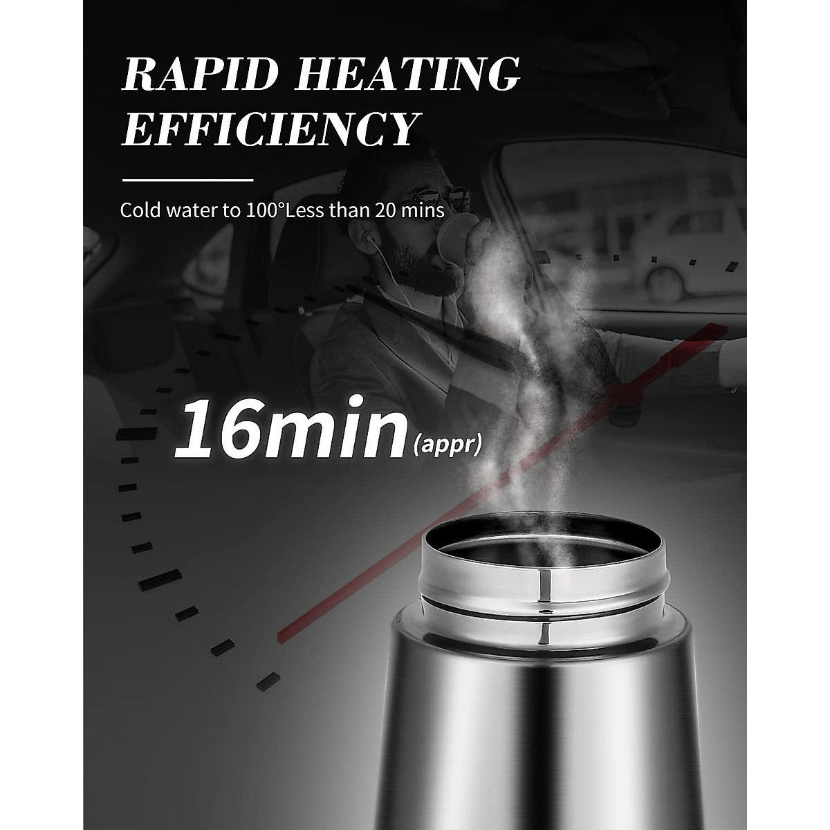 Spardar 12V Car Kettle Boiler Electric Travel Portable Kettle Fast Water Boiler & Heater with LED Indicator Light for Water, Tea, Coffee and Milk