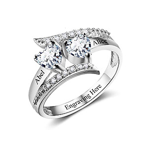 925 Sterling Silver Promise Rings for Her Personalized Mothers Rings with 2 Simulated Birthstones Womens Meaningful Engagement Wedding Names Jewelry (7)