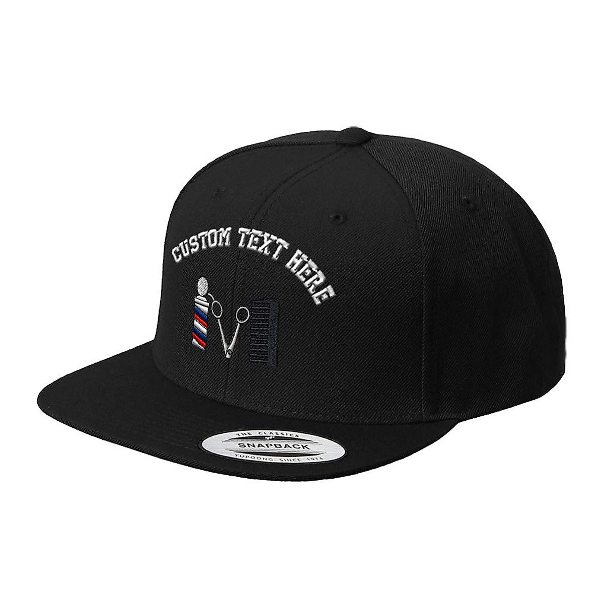 Custom Snapback Hats for Men & Women Barber Logo Embroidery Acrylic Flat Bill Baseball Cap Black Personalized Text Here