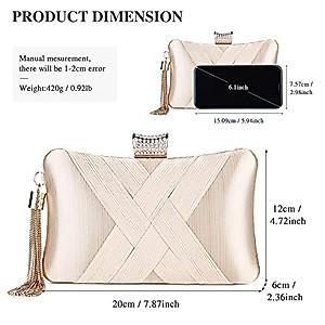 Tanpell Women's Evening Clutch Bags Silk Satin Party Handbags Bridal Wedding Purses with Tassel Pendant Light Apricot