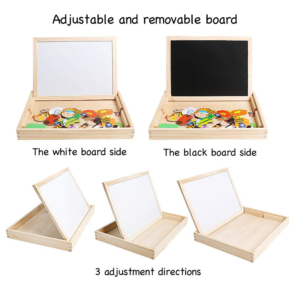 Skrtuan Wooden Educational Toys Magnetic Puzzles for Kids Wooden Art Easel Double Side Educational Learning Games for Boys Girls Children