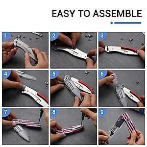 JIN Pocket Knife for Men, Folding Knife EDC, Captain Pocket Knife with Clip, Sharp Knives with Blue 3.5" D2 Blade, DIY Knife Kit, Christmas Gift For Men