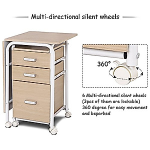 Tangkula Folding Computer Desk Wheeled Home Office Furniture with 3 Drawers Laptop Desk Writing Table Portable Dorm Apartment Space Saving Compact Desk for Small Spaces