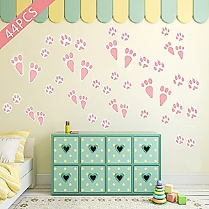 4 Sheet 56 Pieces Easter Stickers Bunny Paw Prints Carrots Rabbit Footprints Stickers Cute Festive Decals Decorations for Easter Floor Decoration and Egg Hunting Games
