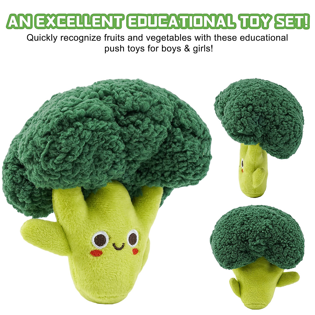 Nleio Vegetables Food Plush Toys, 4-Piece Cute Plush Stuffed Toy with Carrot/Broccoli/Corn/Eggplant, Pretend Food Plush Toy, Early-Learning Skills, Cute Plush Toys for Kids Ages 0+