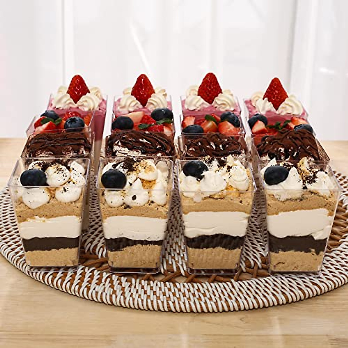 50Pack 5oz Square Dessert Cups with Lids and Spoons, Parfait Cups Clear Dessert Shooter Cups Appetizer Cups for Party with Pudding Fruit Ice Cream Cups