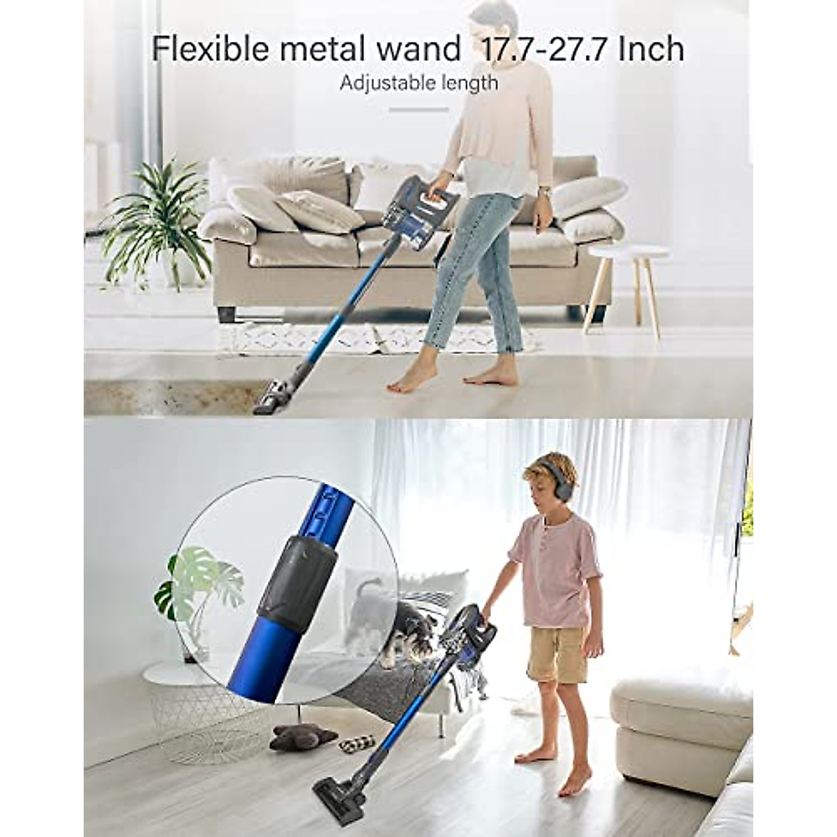 PUWEIKE Stick Vacuum Cleaner Cordless 23000pa Strong Suction Vacuum Cleaner with Bed Brush, Air Purification Pet Vacuum, Lightweight Handheld Vaccum for Car, Pet Hair, Carpet, Hard Floor