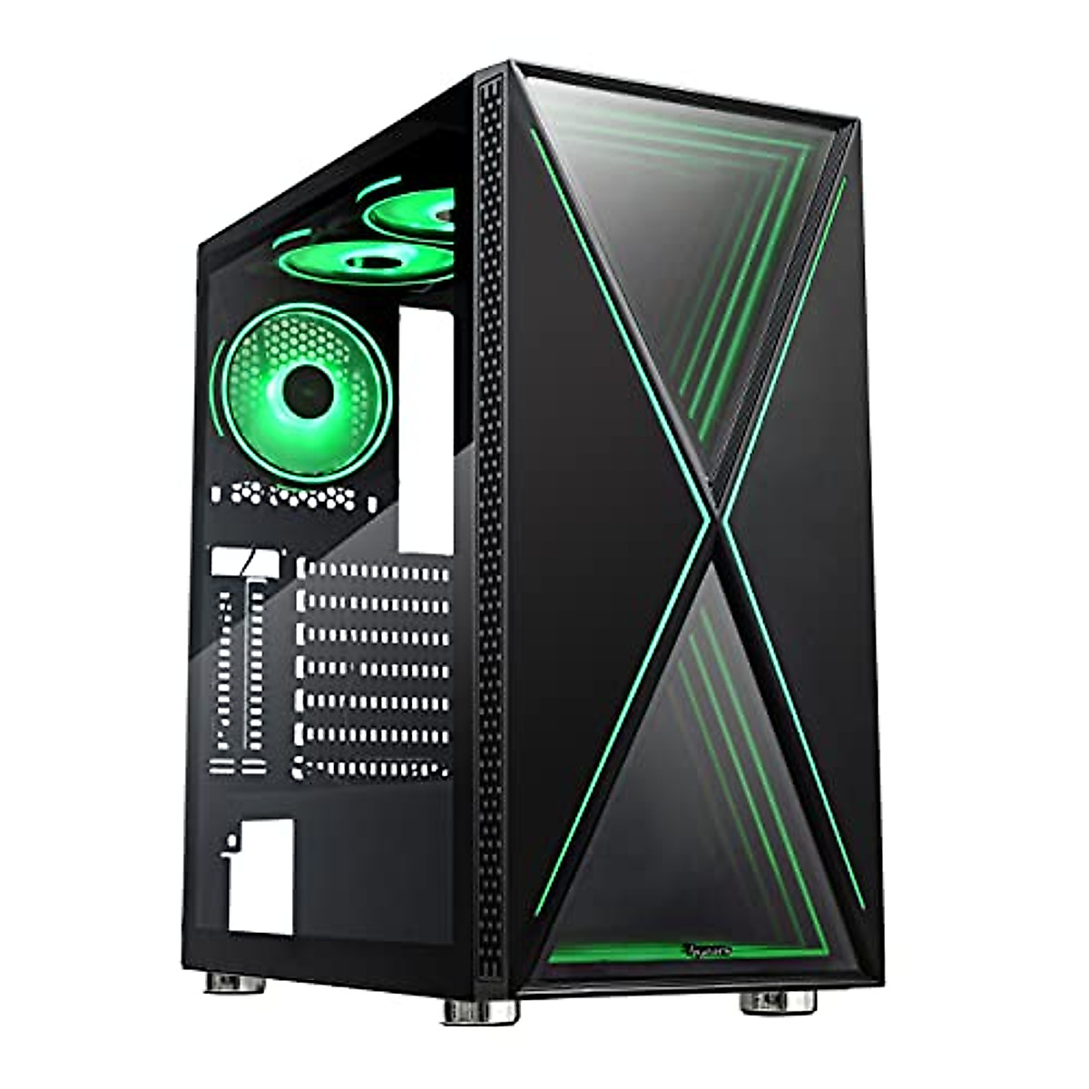 Bgears b-BlackWidow-RGB Black Gaming PC ATX case, Special Ripple effect Front Panel, Tempered Glass side. 2 x USB3.0, 3 x PWM 120mm ARGB Fans, Fan Controller with Remote, Support up to EATX board