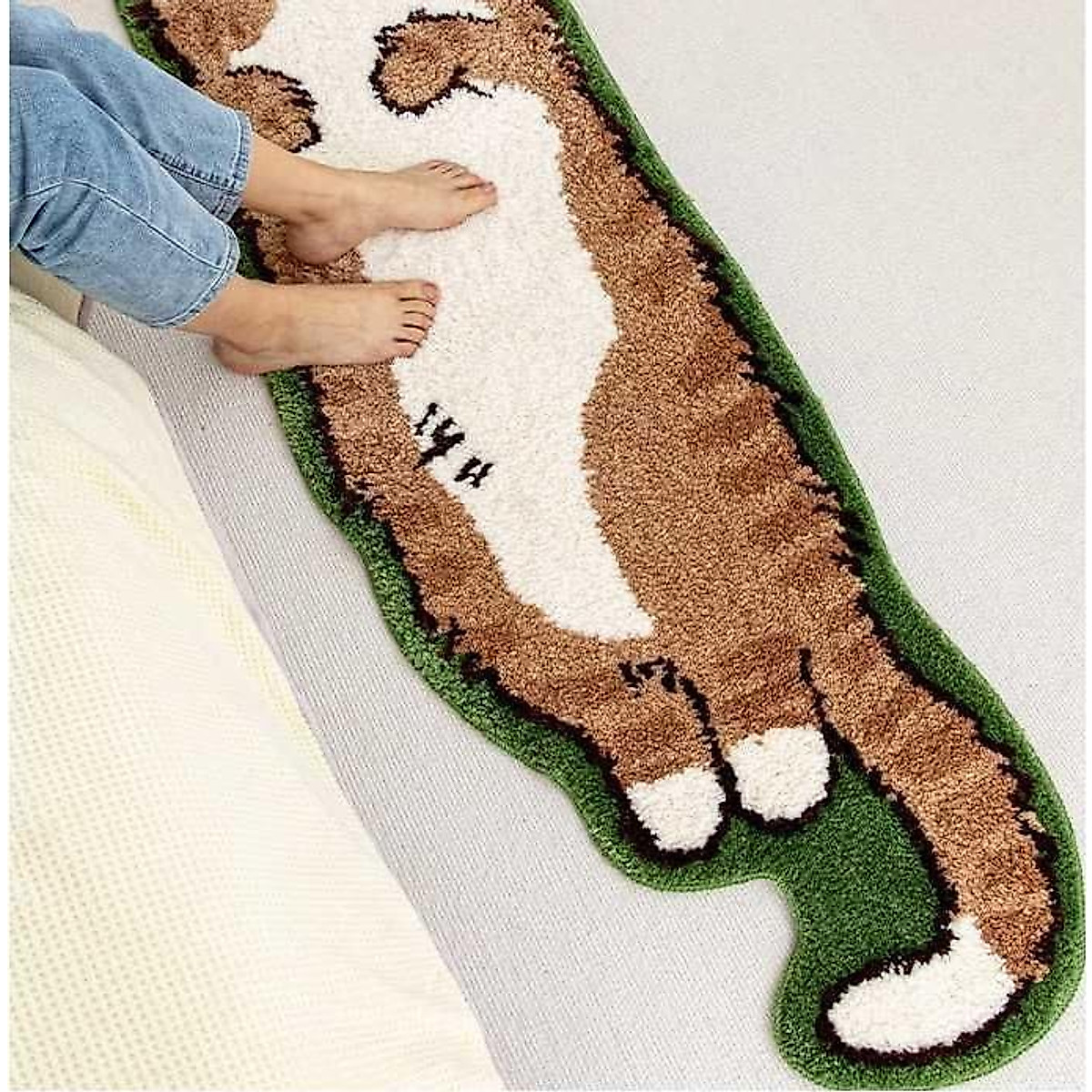 Funny Home Bedside Carpet Living Room Carpet Cloak Room Foot Mat Living Room Mat Tea Table Thick Floor Mat (Relaxing Cat, 63 * 19.7)