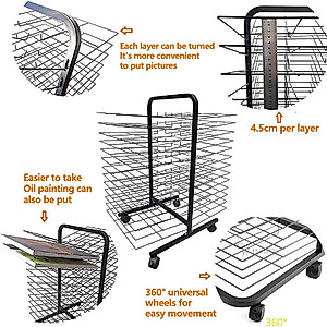 DONGYUE Art Drying Rack, Art Drying Rack for Art Metal Wire Work Display Rack, Art Carts with Wheels for Classroom Art Studios and Home Use. Drying & Print Racks (26 Floors)