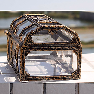 Treasure Chest Pirate Keepsake Jewelry Box,Crystal Gemstone Plastic Pirate Box for Jewelry Cosmetics Gifts Trinkets Souvenirs (As Shown)
