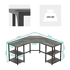 Elephance Large L-Shaped Computer Desk with Shelves, Corner Desk, Home Office Writing Workstation, Gaming Desk PC Latop Table with Storage