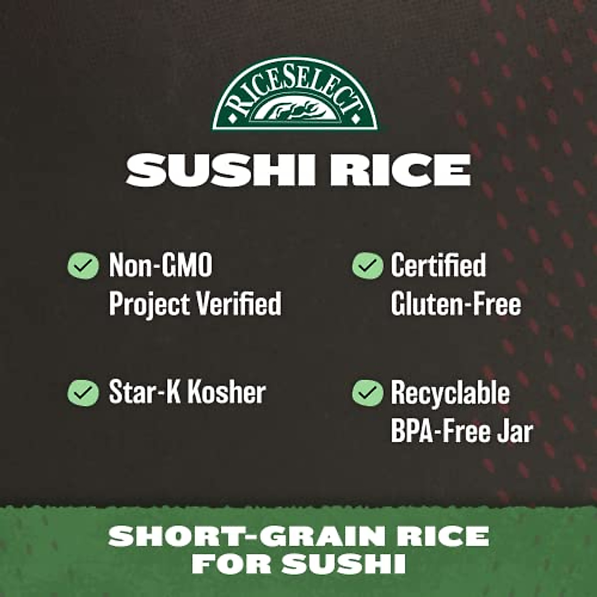 RiceSelect Sushi Rice for Sushi and Japanese Food, Premium Gluten-Free Short-Grain Rice, Non-GMO, 32-Ounce Jar