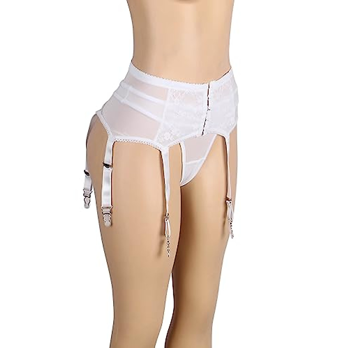 Love Salve Sexy Women Lingerie Garter Belt Set – 2 Piece Lace Stretch Adjustable Waist Suspender and Thong Underwear (White, 3X-Large-4X-Large)