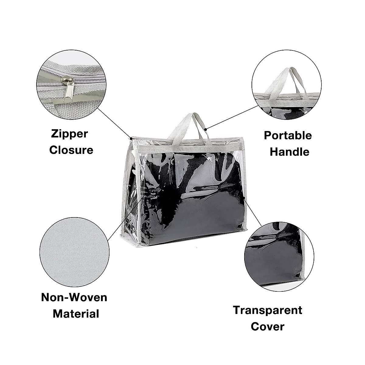 YMOND Handbag Organizer, Transparent Purse Storage Bag, Anti-dust Purse Organizer with Zipper and Handle, Clear Dust Cover Bags for Hanging Closet - 3Pack, Gray