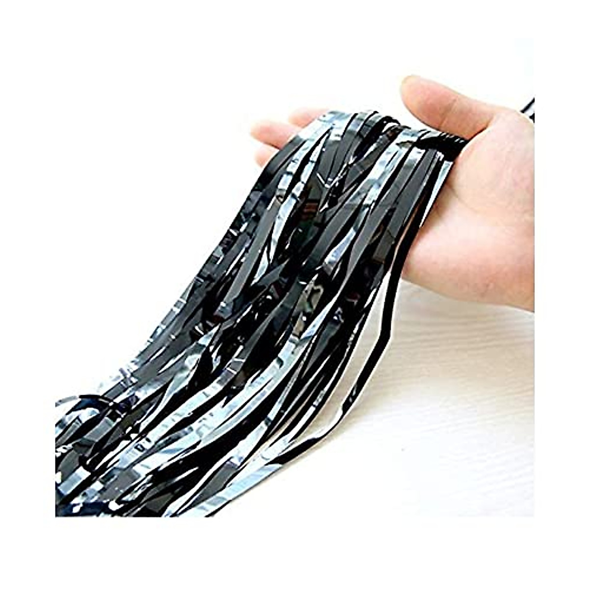 CapriValley 4 Packs 3.2ft x 6.6ft Black Fringe Curtain Foil Curtain Foil Backdrops Party Backdrops Decorations Tinsel Metallic Curtains