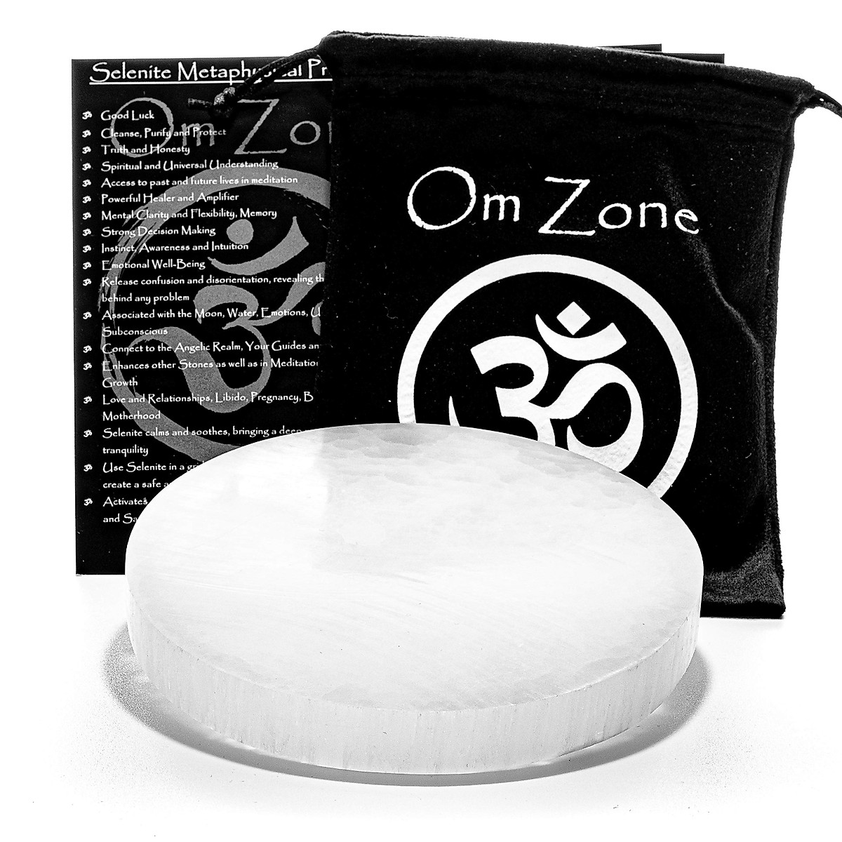 Om Zone Selenite Charging Plate for Cleansing Crystals & Healing Stones, Meditation, Reiki, Protection Crystals, Spiritual Gift (1, 4” x 6” Rectangle)