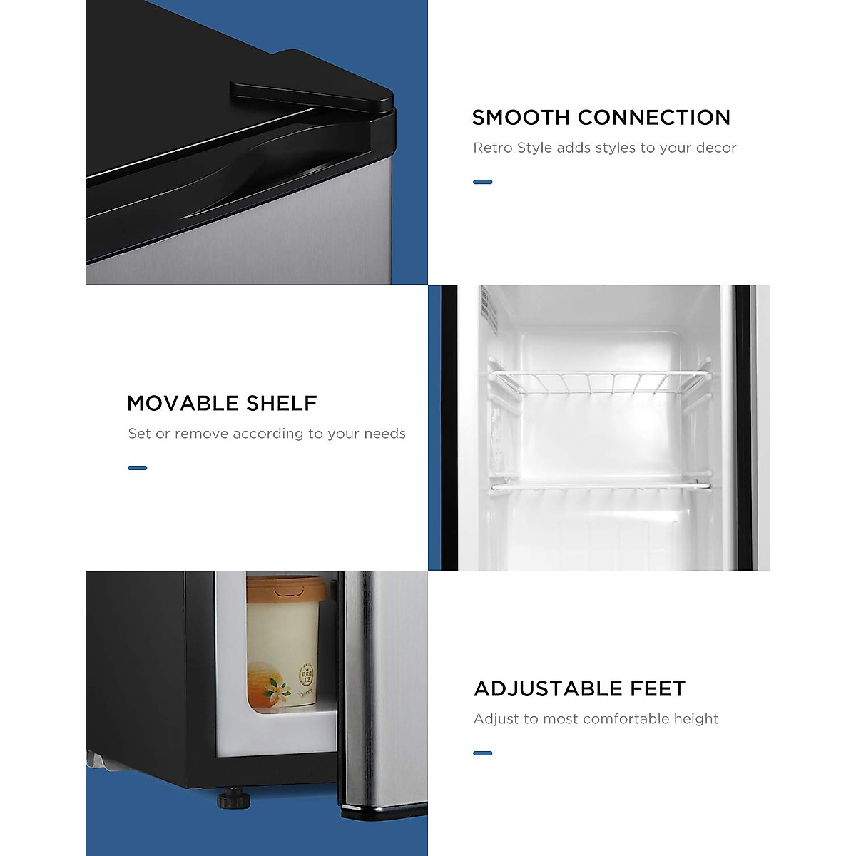 COOLLIFE Mini Freezer Only Countertop- Compact Reversible Single Door Table Top Mini Freezer - Free Standing portable small upright freezer Machine for Office(2.1 Cubic Feet, Silver)