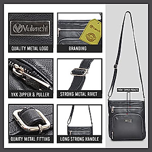 LEVOGUE Genuine Leather Front Pocket Zipper Crossbody Handbag for Women - Handmade by VALENCHI (Black Floater)