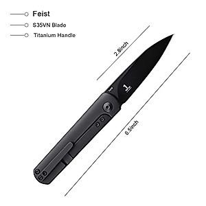 Kizer Feist Folding Pocket Knife, S35VN Steel EDC Knife, Black Titanium Handle Folding Knives, Personalized Knife for Everyday Carry, Camping, Hunting, Ki3499A5