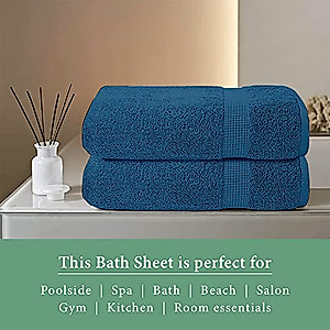 TOALLA 100% Cotton Bath Sheet Set Pack of 2|600 GSM|Soft Bath Sheets|Oversized Bath Towel|Quick Dry Bath Sheet|Absorbent Bath Sheet|Bath Sheets Spa Hotel|35x70 in|Free 100% Cotton Hair Wrap|Blue Opal