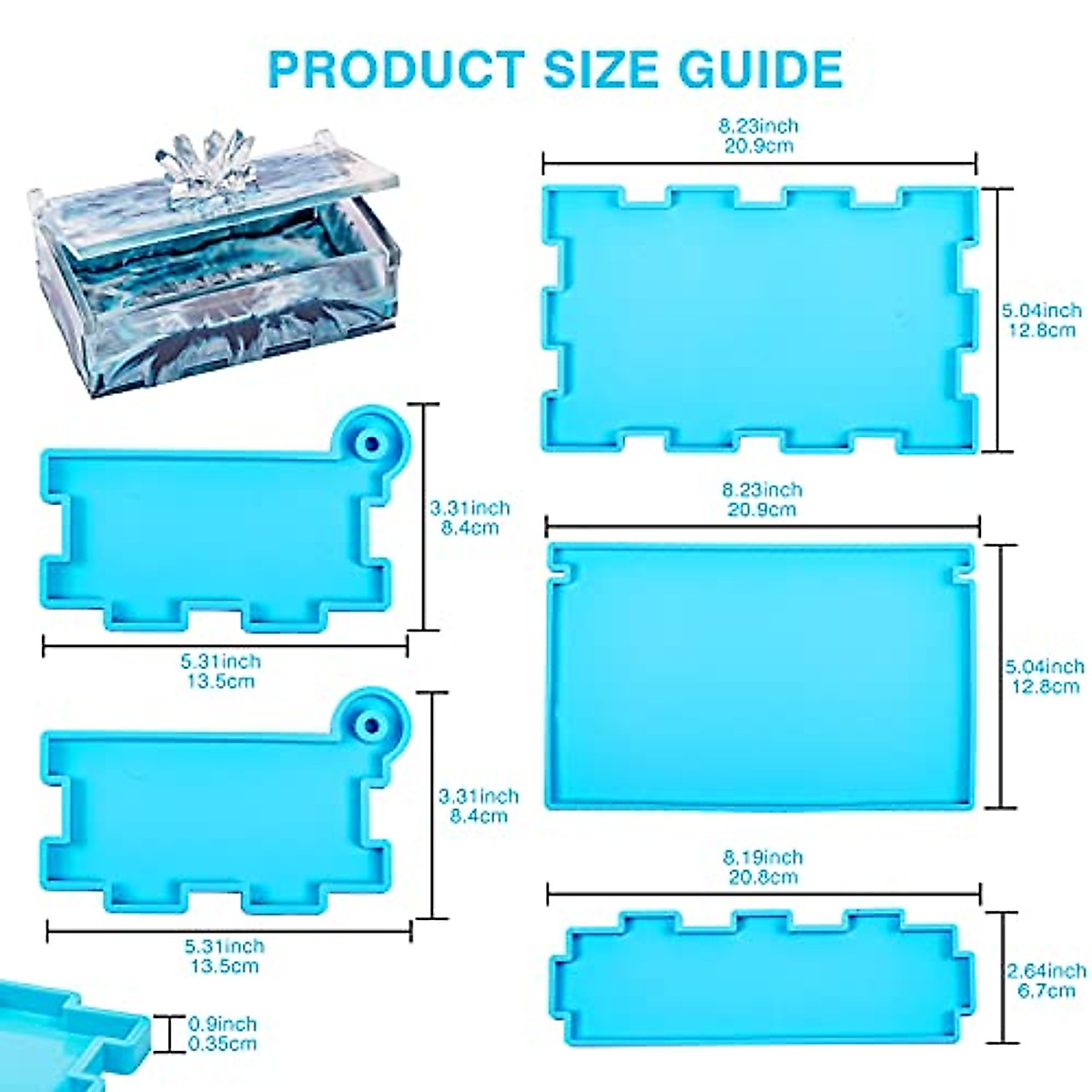 Resin Rectangle Box Mold, Epoxy Resin Silicone Large Storage Container with Lid Set Mould for Casting, Perfect for Dominoes Coffee Pod Jewelry Napkin Candy Cosmetics Trinket Crafts DIY Organizer