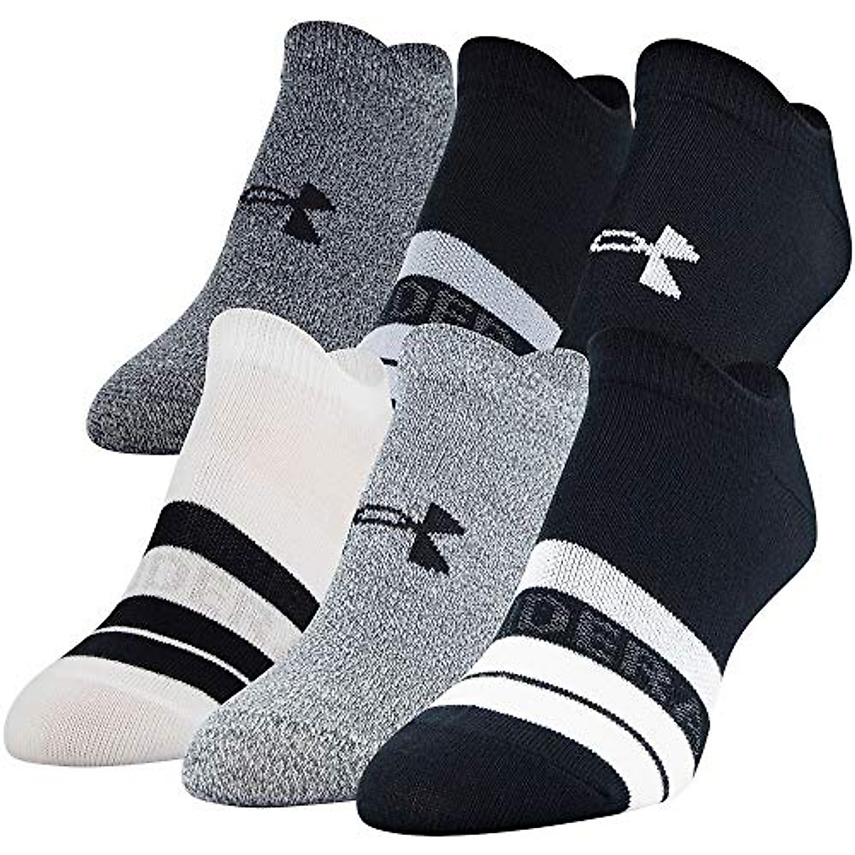 Under Armour Women's Essential 2.0 Lightweight No Show Socks, 6-Pairs , Black/Gray Assorted , Medium