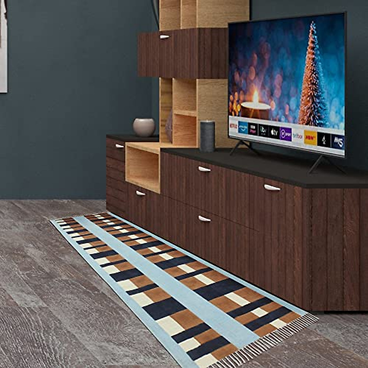 Casavani Hand Block Printed Cotton Dhurrie Geometric Black & Multicolor Area Dhurrie Best Uses For Home/Office 4x6 Feet Rugs for Bedroom,Living Room,Kids Room,Bathroom,Kitchen,Porch 6x12 Feet Runner