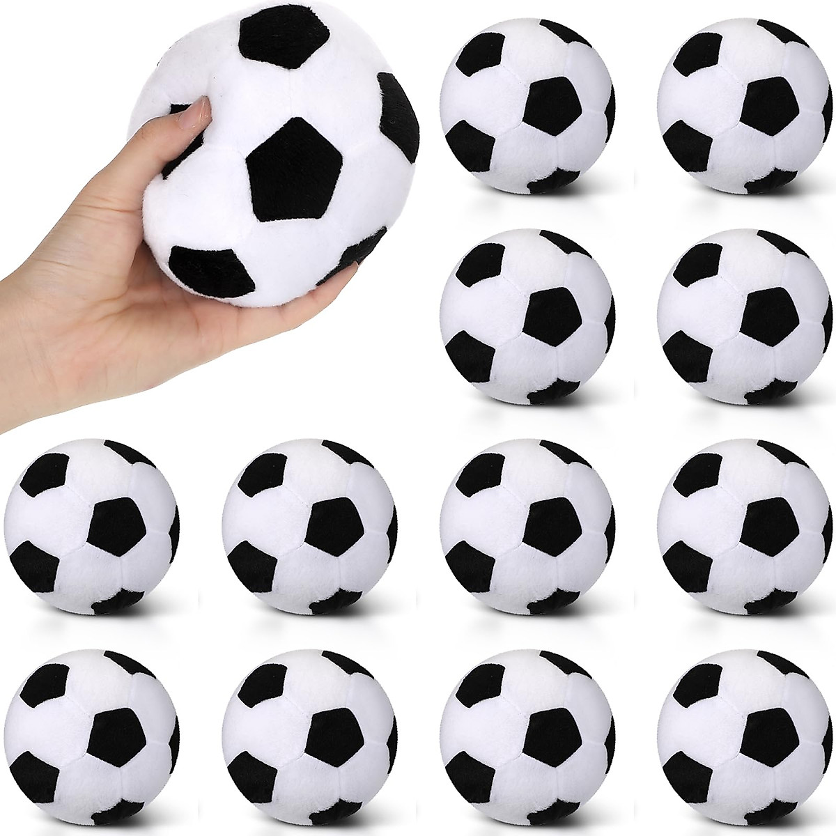 Chivao 12 Pieces Plush Stuffed Soccer for Boys Girls Plush Soccer Ball Stuffed Toy Soft Soccer Pillow Fluffy Soccer Party Decorations for Nursery Home Room Play Catch Birthday Sport Theme Party Gift