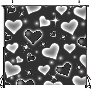 Mocsicka Black Heart 2000s Backdrop for Photoshoot 90s Photo Backdrop Decorations Old School Love Heart Women Men Happy Birthday Photography Background Banner Photo Booth