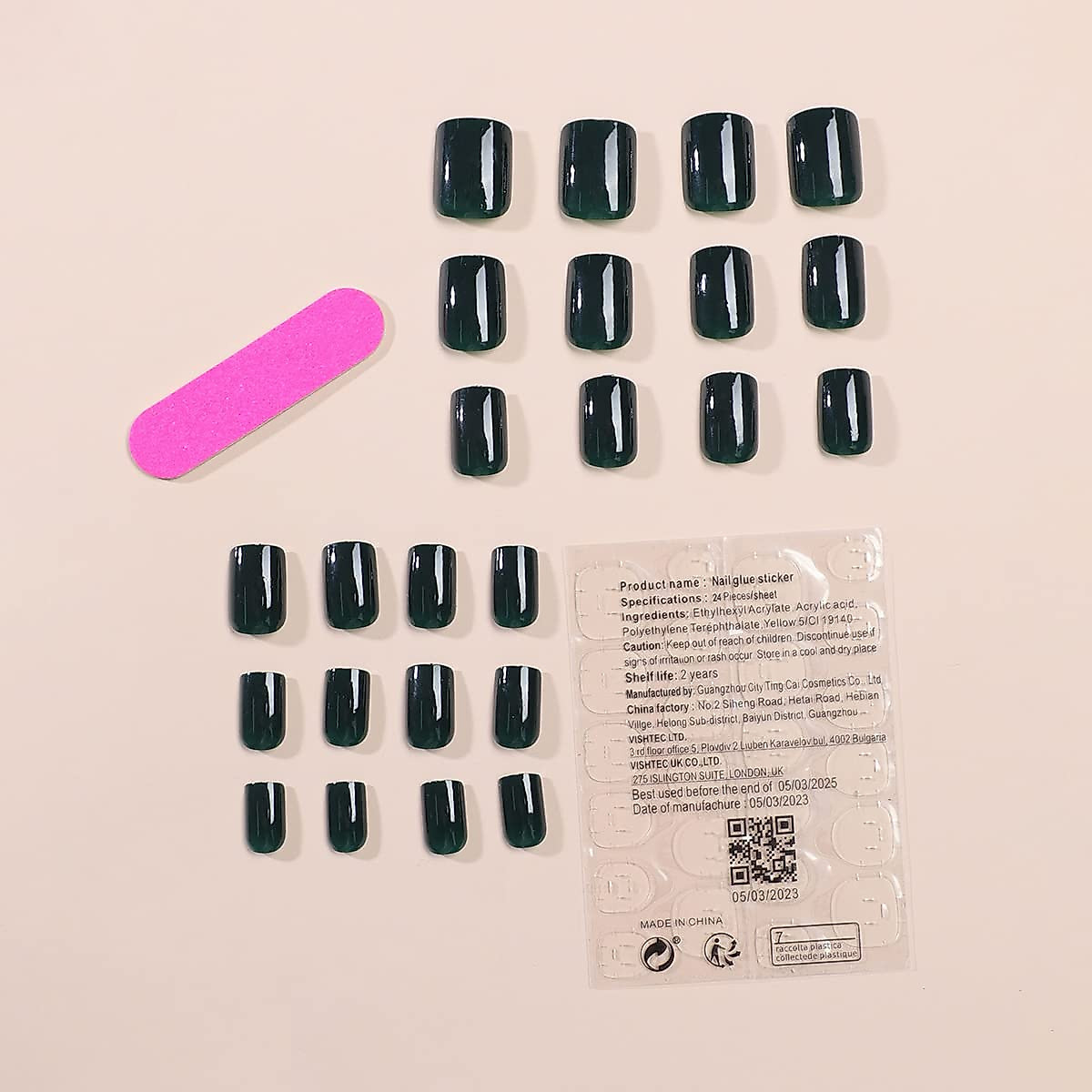 Blackish Green Press on Nails Short Square Fake Nails Solid Color Stick on Nails Summer Acrylic Nails Holiday Artificial Nails Glossy uñas postizas for Women Girls 24PCS