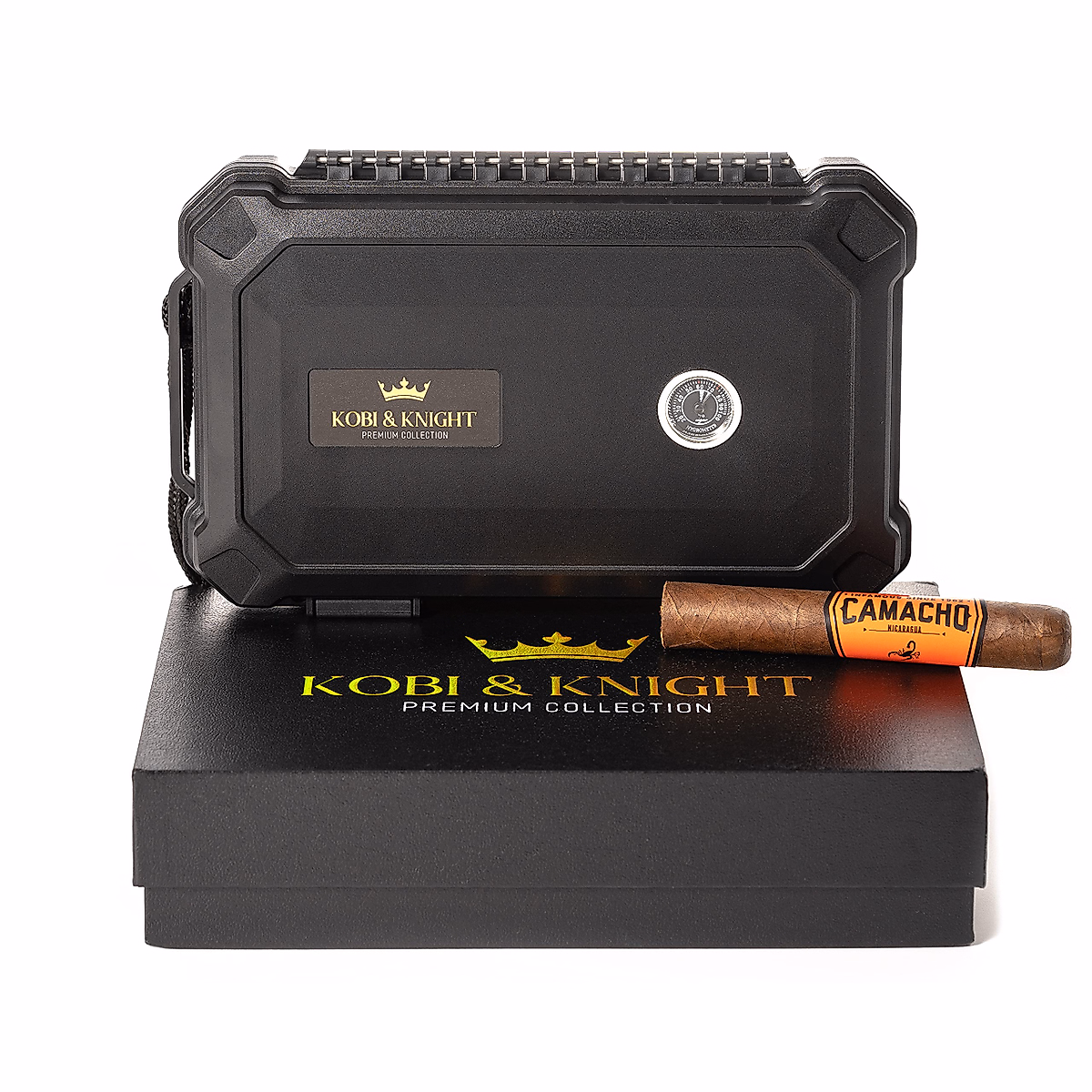 Kobi & Knight Travel Cigar Case Humidor - Case for 6 x 8-Inch Cigars -Waterproof Dustproof Portable Cigar - Shockproof Humidor Kit - Cigar Aficionados Accessories - Cigars Gift Set for Men